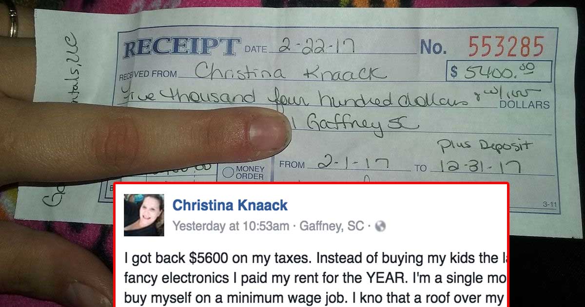 Christina Knaack Says She Is Using Her Tax Return to Pay Rent for a Year